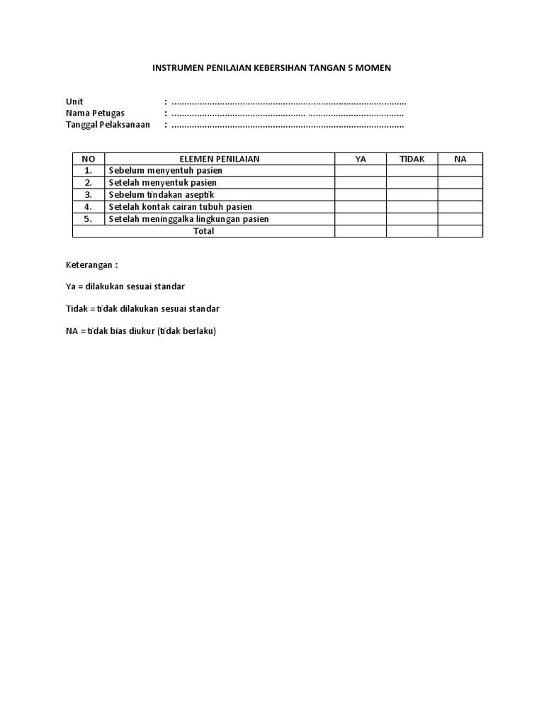 Instrumen Penilaian Kebersihan Tangan 5 Momen | PDF