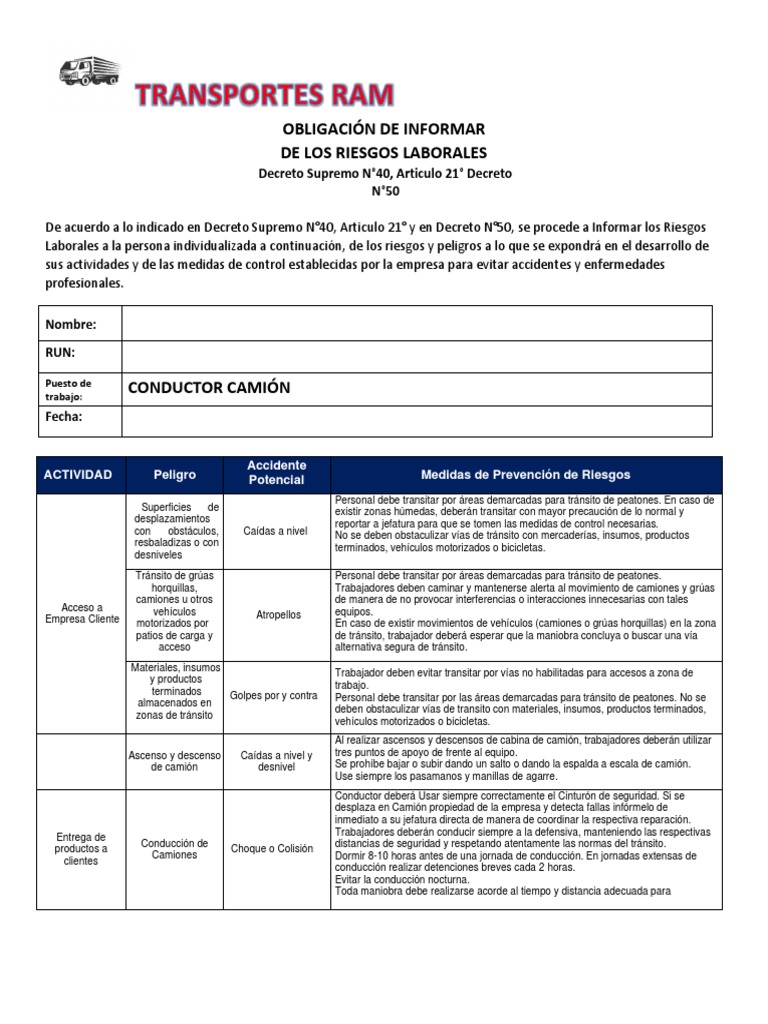 OBLIGACIÓN DE INFORMAR CONDUCTOR CAMION | PDF | Peatonal | Camión
