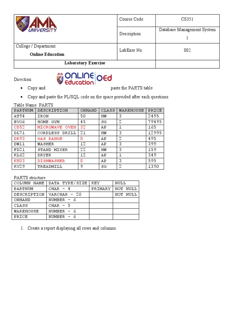 Database Management Lab Exercises CS351 | PDF | Databases | Table (Database)