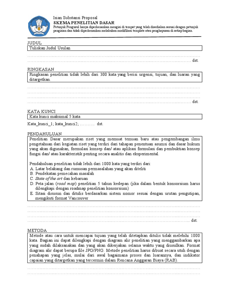 Isian Substansi Proposal Skema Dasar | PDF