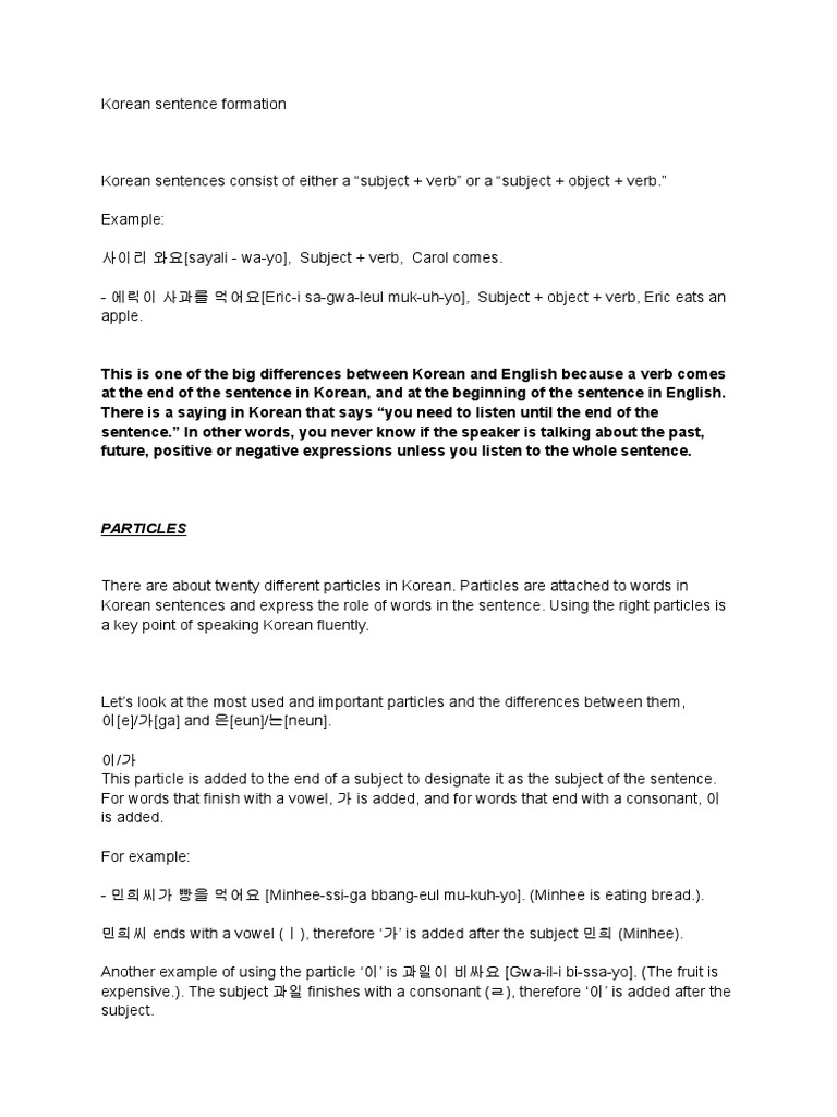 Korean Sentence Formation | PDF | English Language | Verb