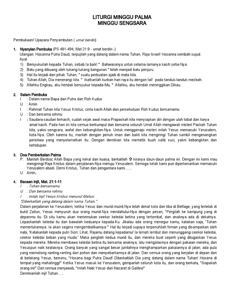 LITURGI MINGGU PALMA MINGGU SENGSARA Sam | PDF