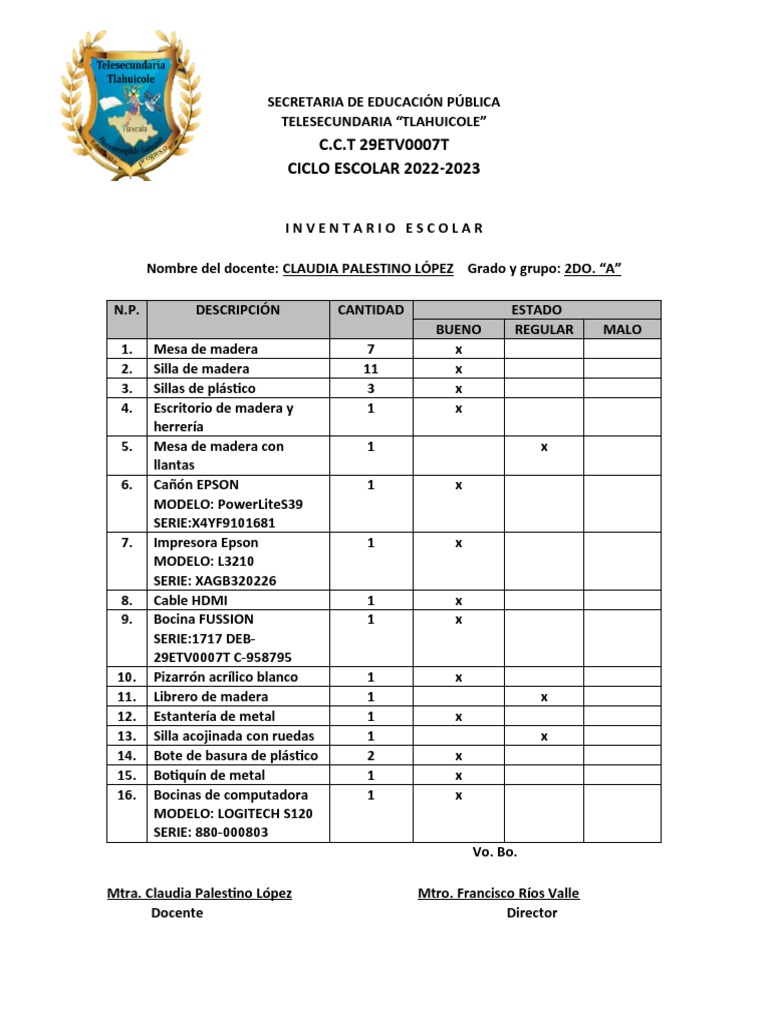 Inventario 2do. A | PDF