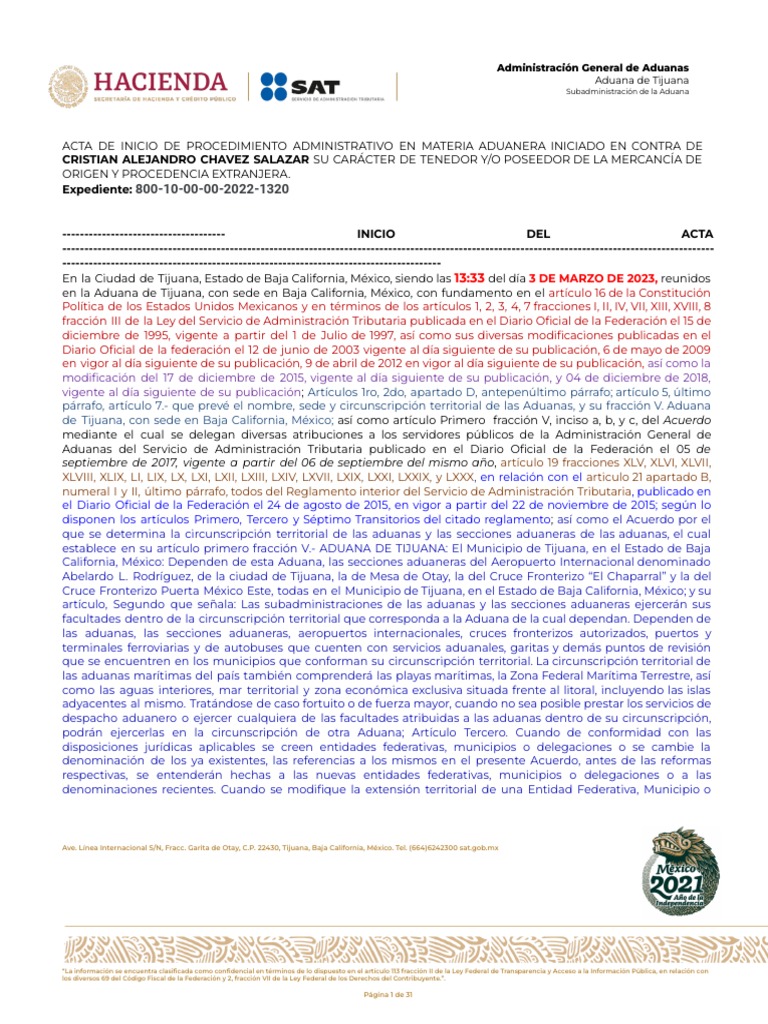 Acta de Inicio PAMA Aduanera Tijuana | PDF | aduana | México