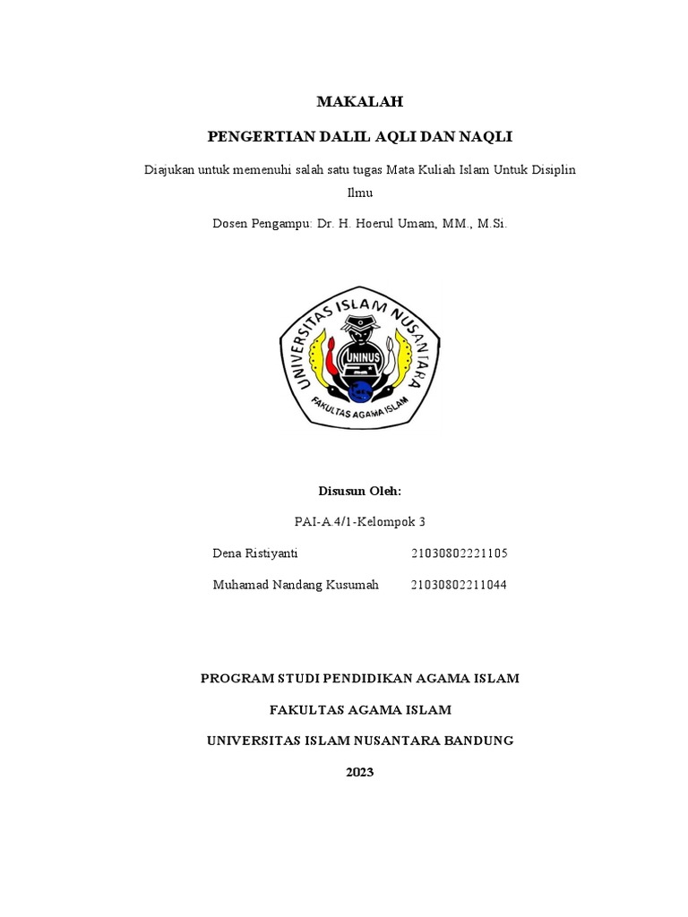 Makalah Pengertian Dalil 'Aqli Dan Naqli Kelompok 3 Pai A1 | PDF