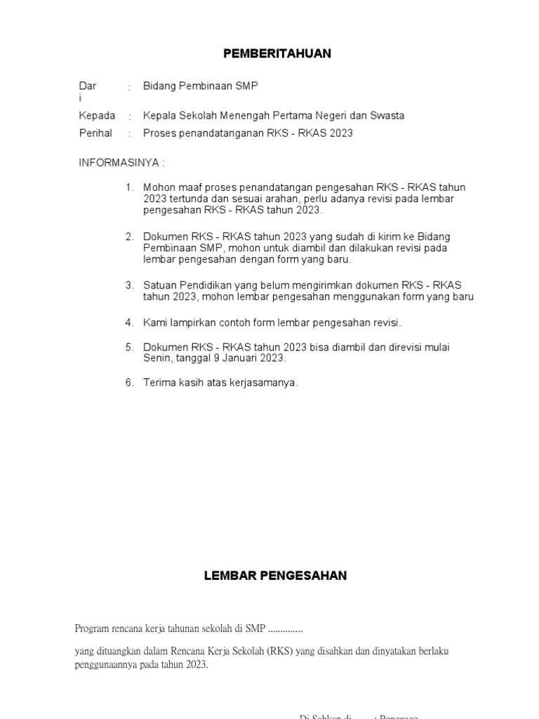 Revisi Lembar Pengeahan RKS - RKAS 2023 | PDF