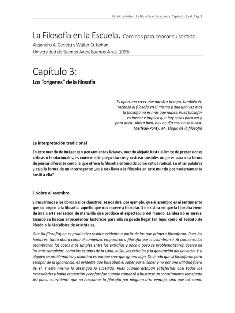 Cerletti y Kohan La Filosofia en La Escuela Capitulo 3 y 4 | PDF | Platón | Aristóteles