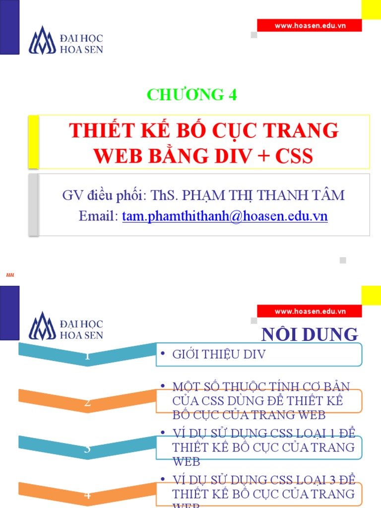 Tuan 4 5 Chuong 4 Thiet Ke Bo Cuc Trang Web Bang DIV CSS | PDF