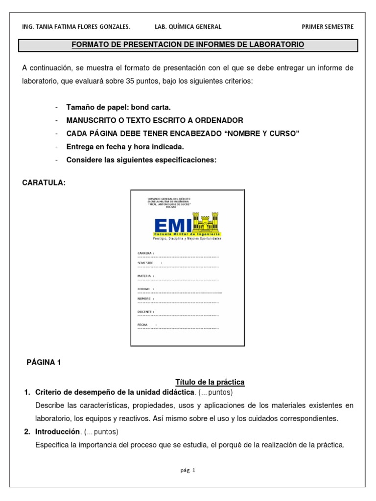Formato de Presentacion de Informes de Laboratorio Con Caratula PDF ...