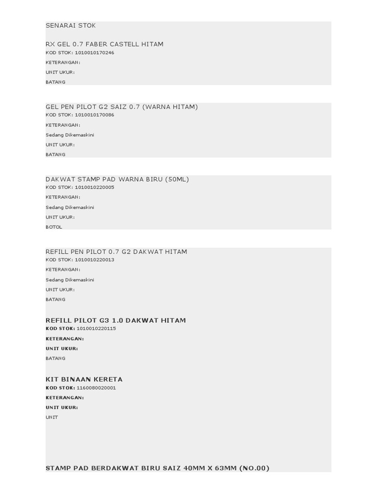 Senarai Stok | PDF