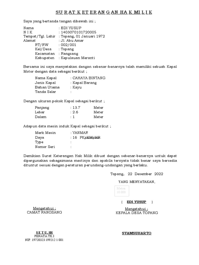 Surat Tukang Dan Hak Milik | PDF