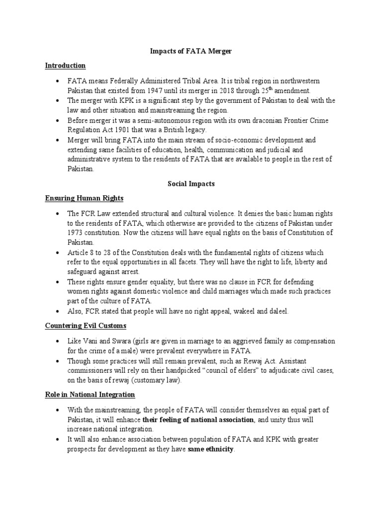 Impacts of FATA Merger | PDF | Federally Administered Tribal Areas ...