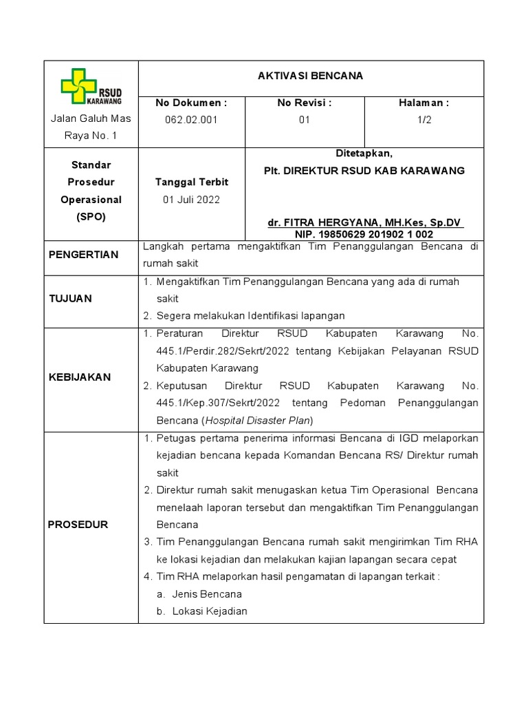 Aktivasi Tim Bencana RSUD Karawang | PDF