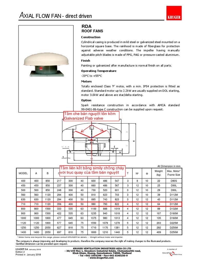 RDA Series - Axial Flow Fan - Direct Driven - Product Catalogue | PDF ...