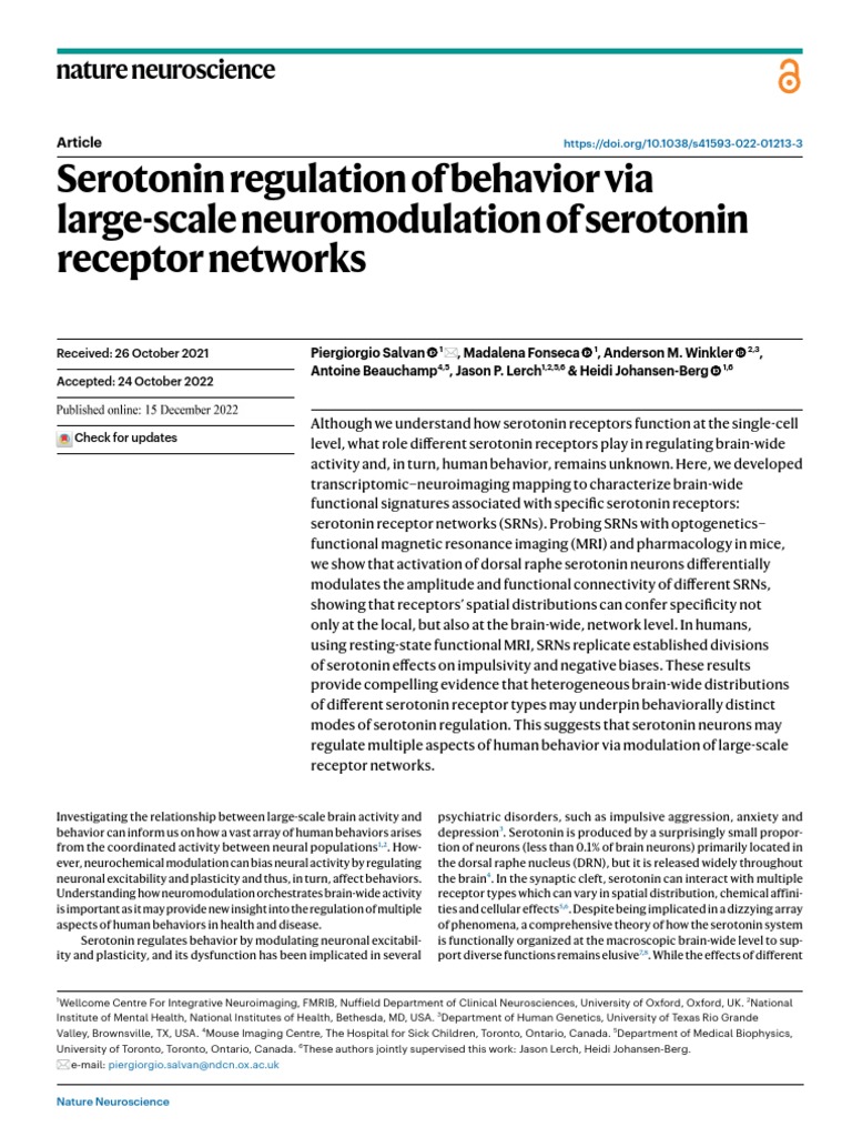 Serotonin Regulation of Behavior Via Large-Scale Neuromodulation of Serotonin Receptor Networks ...