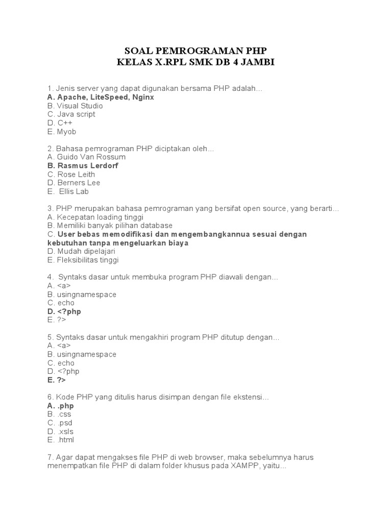 Soal Pemrograman PHP | PDF