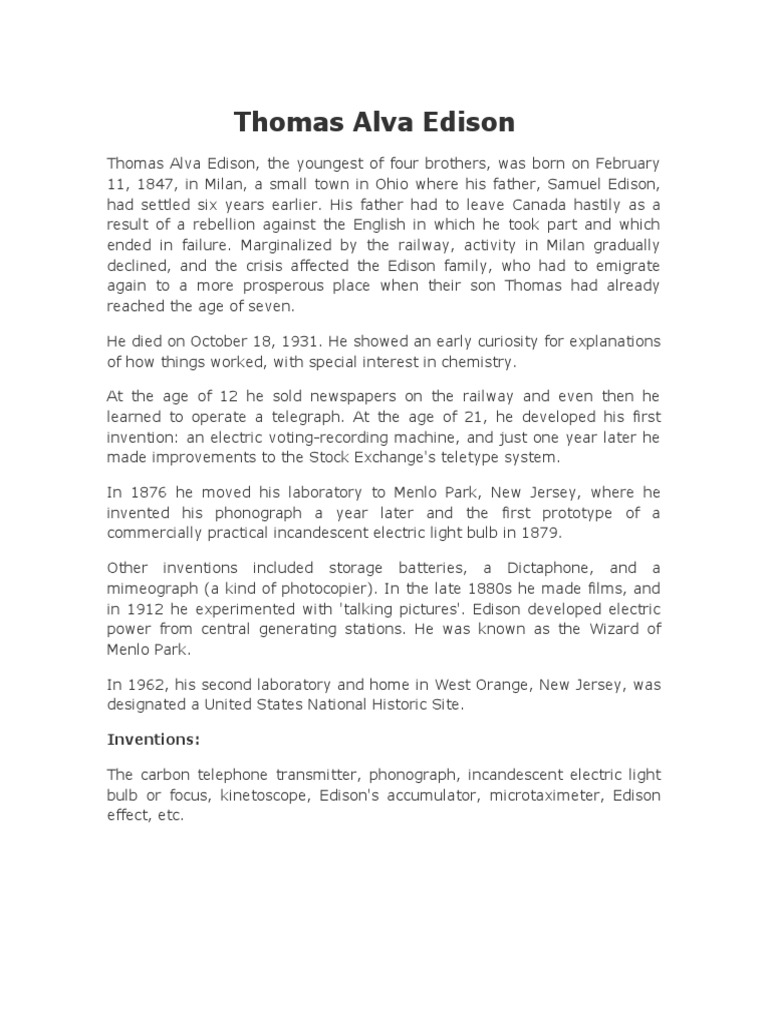 Thomas Alva Edison | PDF