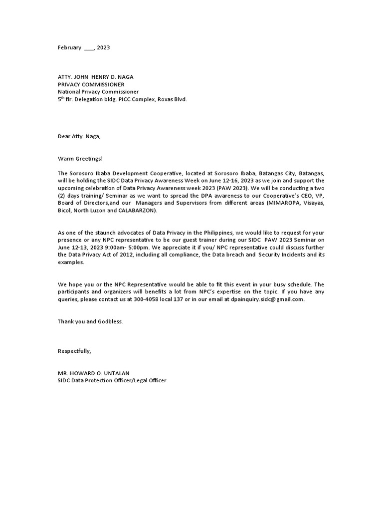 Speaker Request Letter Pdf