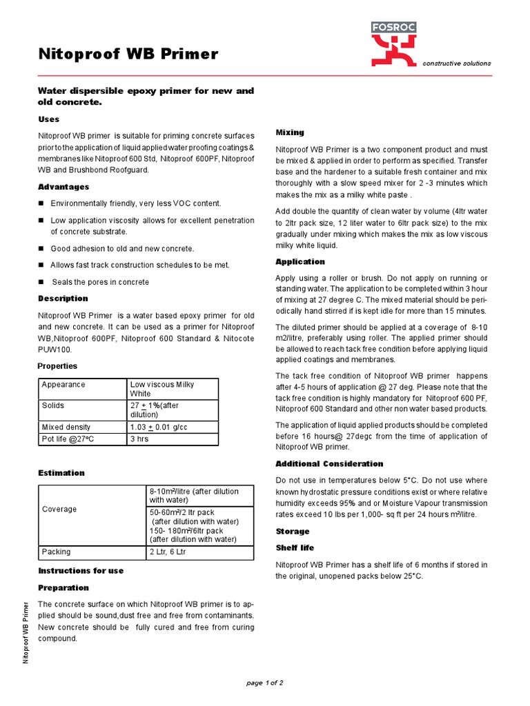 Nitoproof WB Primer PDF | PDF | Liquids | Water