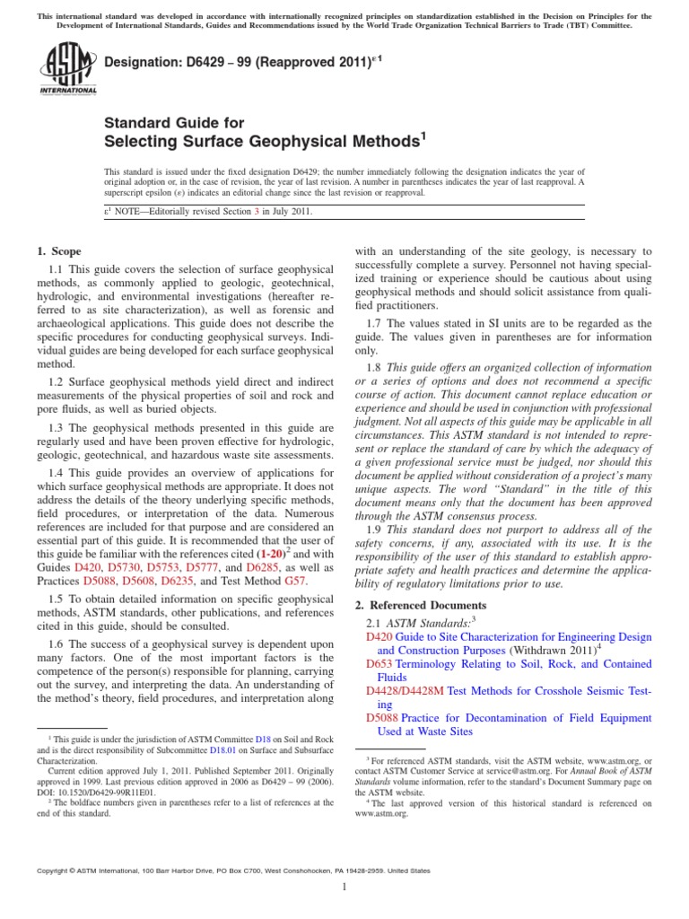 Selecting Surface Geophysical Methods: Standard Guide For | PDF ...