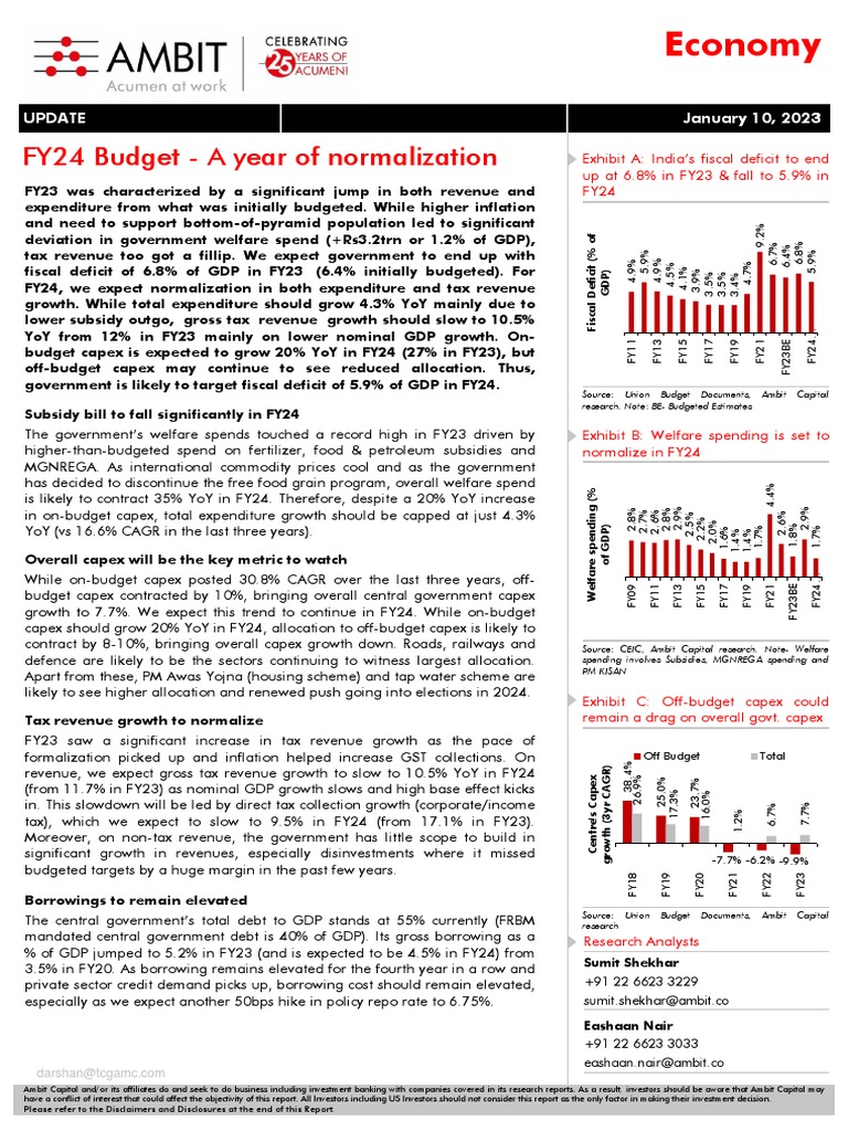 Ambit - Economy - Update - FY24 Budget A Year of Normalization ...