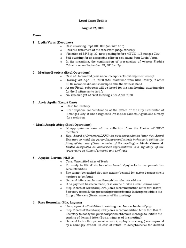 Legal Cases Overview - August 2020 | PDF | Common Law | Justice