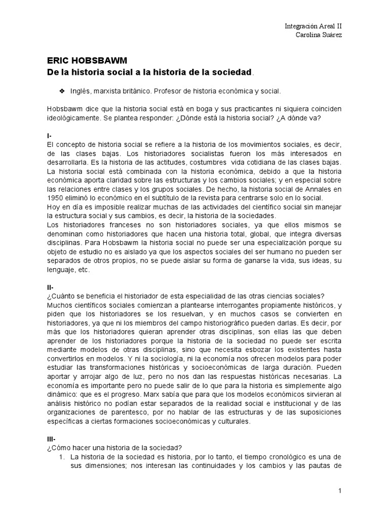 ERIC HOBSBAWM - de La Historia Social A La Historia de La Sociedad | PDF | Sociedad | Historia ...