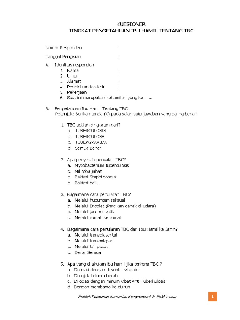 KUESIONER PENGETAHUAN IBU HAMIL TENTANG TBC.docx | PDF