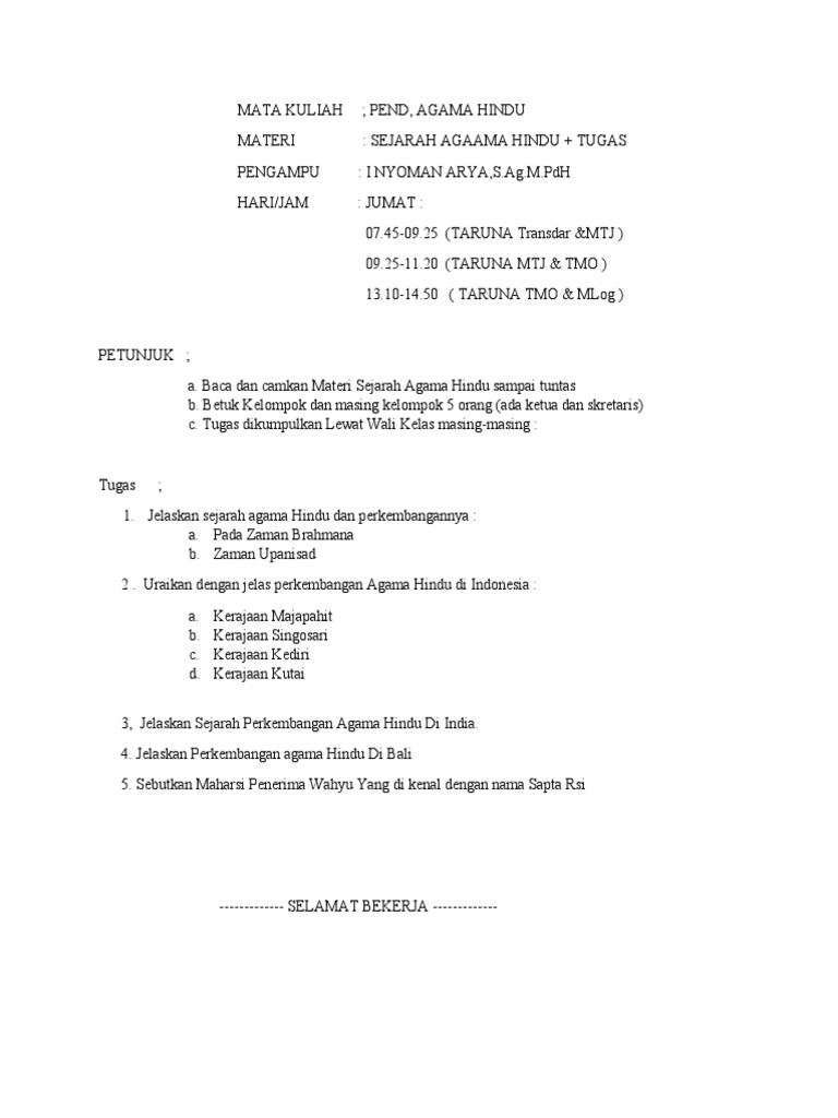 Sejarah Agama Hindu dan Tugas | PDF