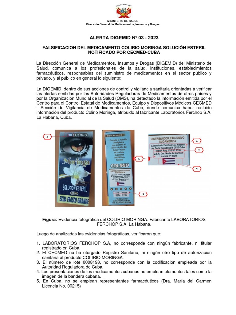 Alerta Digemid #03 - 2023 | PDF | Cuba | Medicamentos con receta