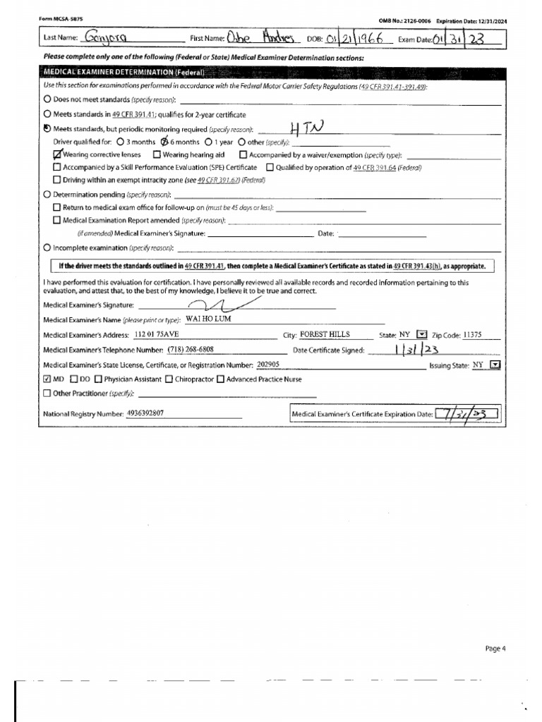 2023 CDL Medical Certificate 4 PDF | PDF