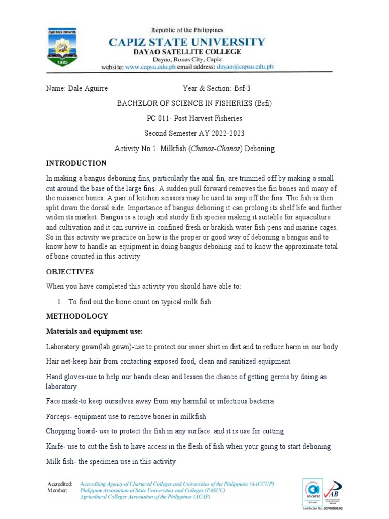 Dale Aguirre Bangus Deboning | PDF | Fish | Anatomical Terms Of Location