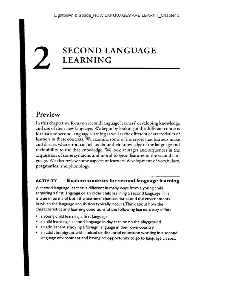 SECOND LANGUAGE LEARNING - Lightbown & Spada - Chap.2 (Extract) | PDF