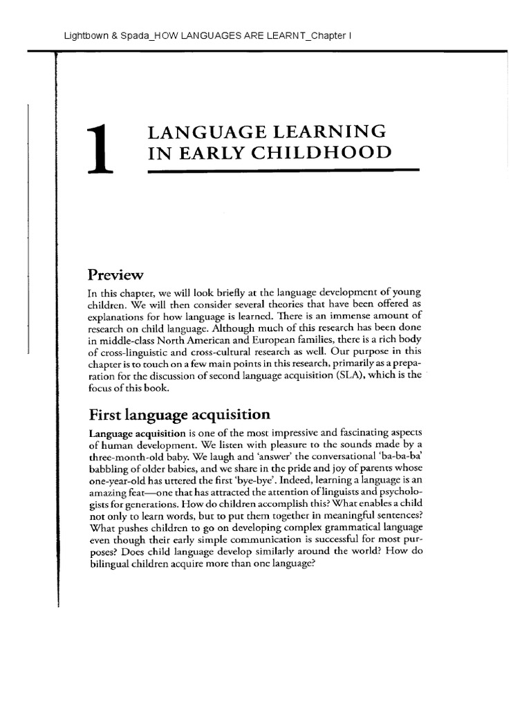 LANGUAGE LEARNING IN EARLY CHILDHOOD - Lightbown & Spada - Chap.1 | PDF