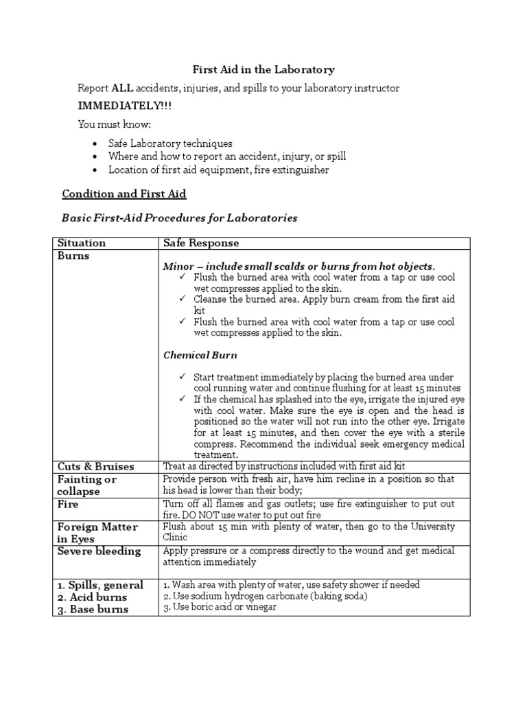 First Aid in The Laboratory | PDF | First Aid | Burn