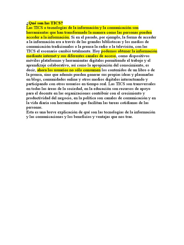 Definición de TICS y sus beneficios | PDF