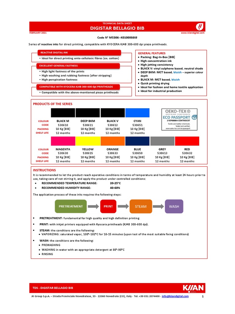Digistar Bellagio BIB TDS | PDF | Printer (Computing)