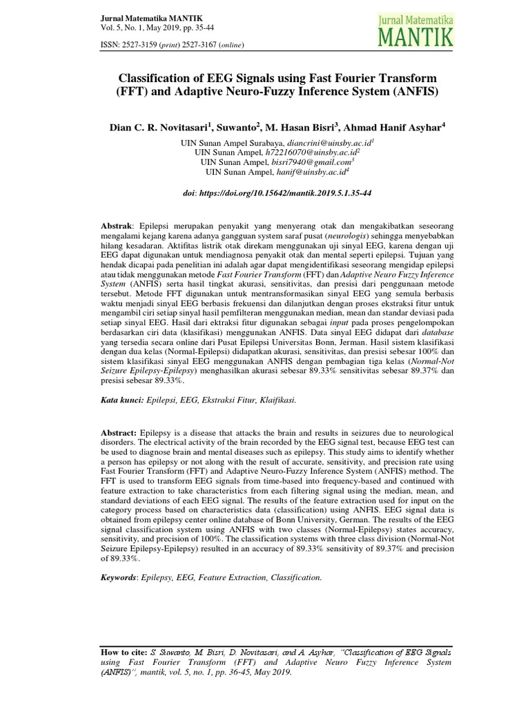 Classification of EEG Signals Using Fast Fourier Transform (FFT) and Adaptive Neuro-Fuzzy ...