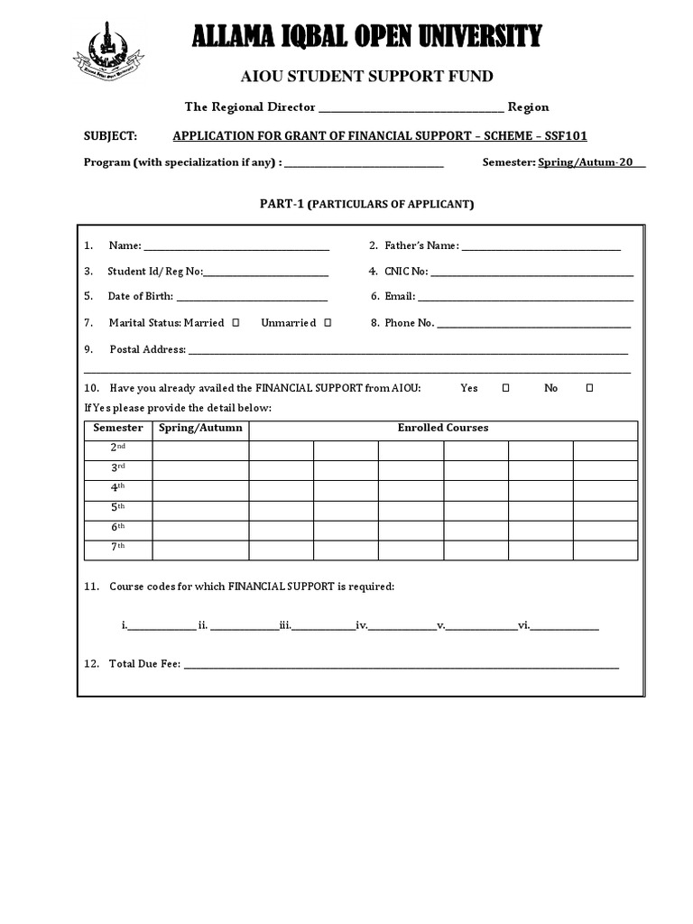 Allama Iqbal Open University: Aiou Student Support Fund | PDF