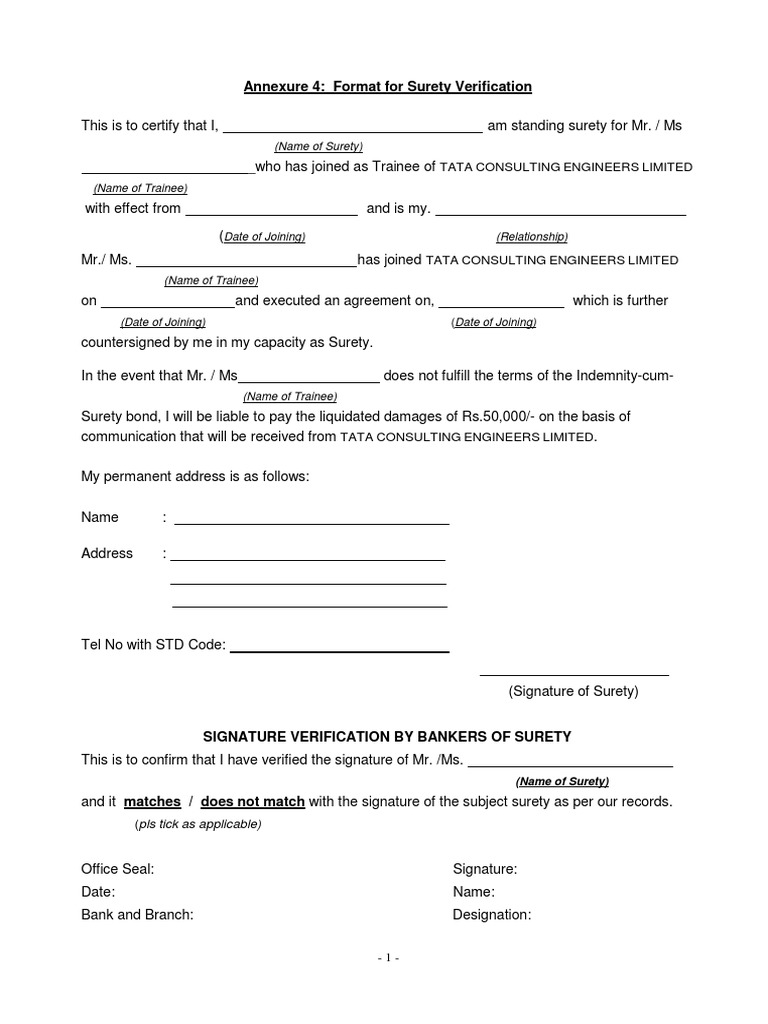 Annexure 4 - Surety Verification - E0 PDF | PDF
