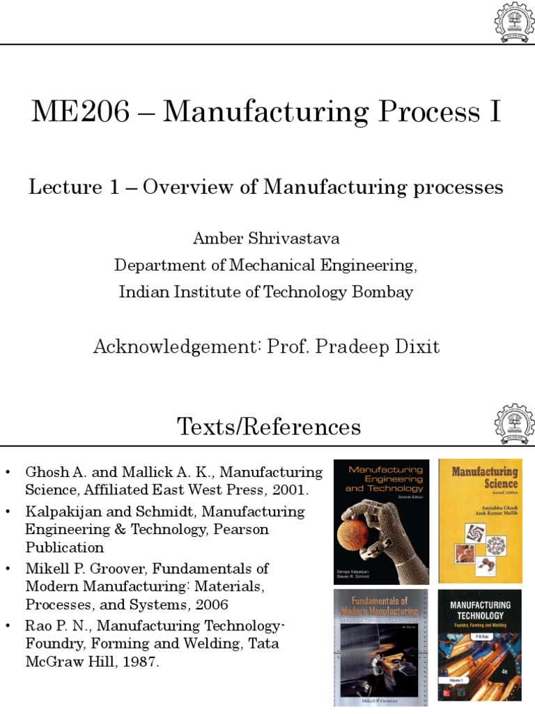 Overview of Manufacturing Processes: An Introduction to the ...