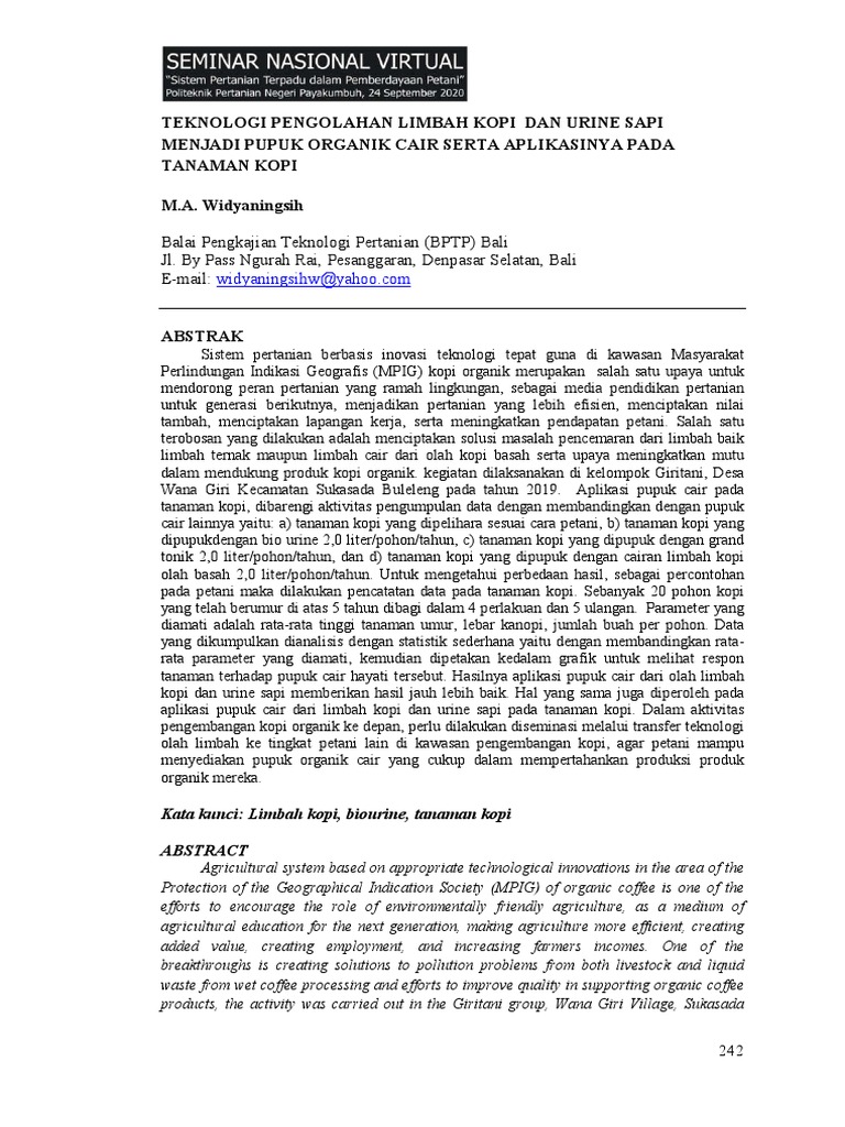 Teknologi Pengolahan Limbah Kopi Dan Urine Sapi Menjadi Pupuk Organik ...
