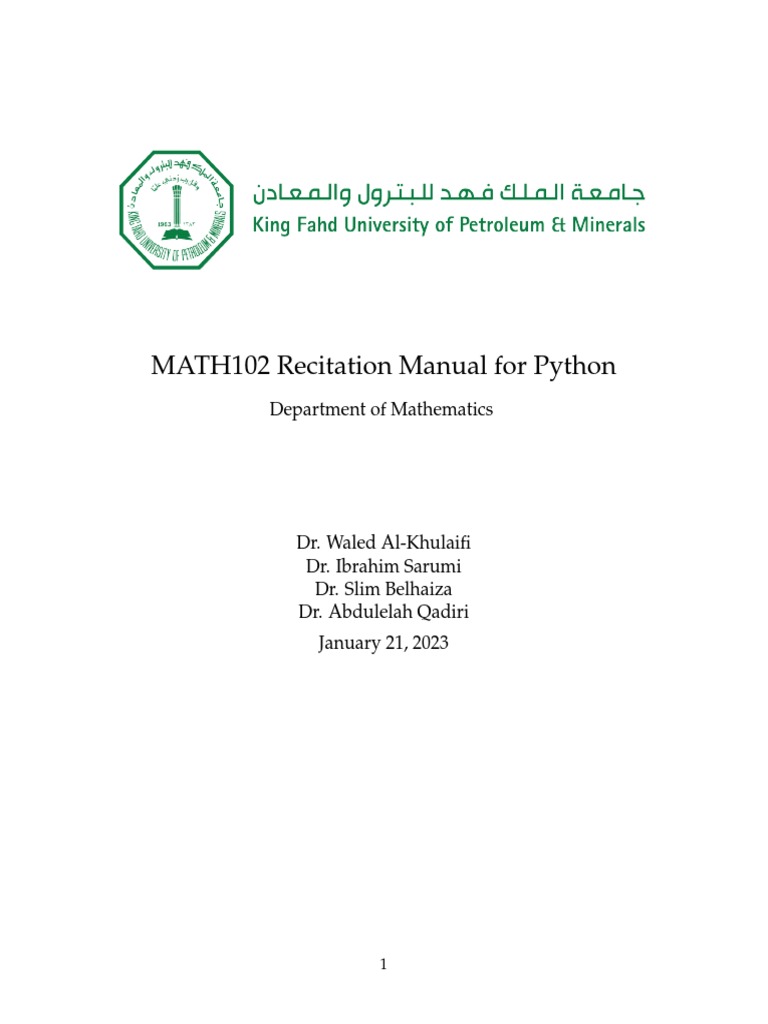 A Guide to Python Programming for MATH102 Recitation | PDF | Integral | Function (Mathematics)