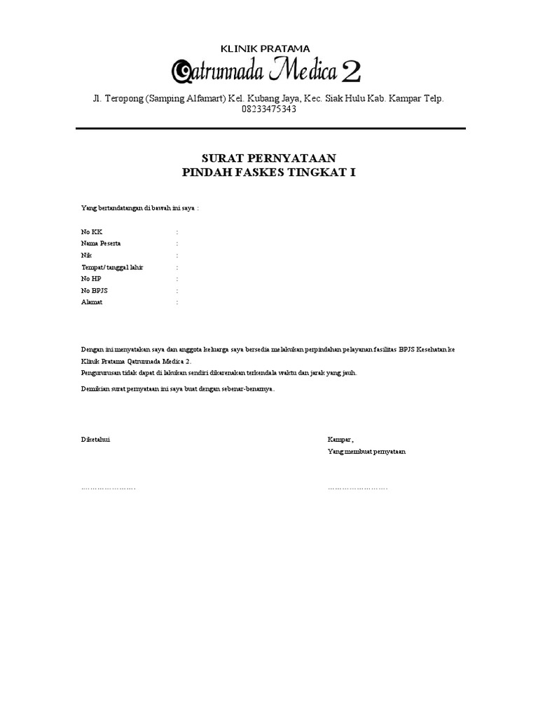 Surat Pindah Faskes | PDF Surat Pindah Faskes | PDF