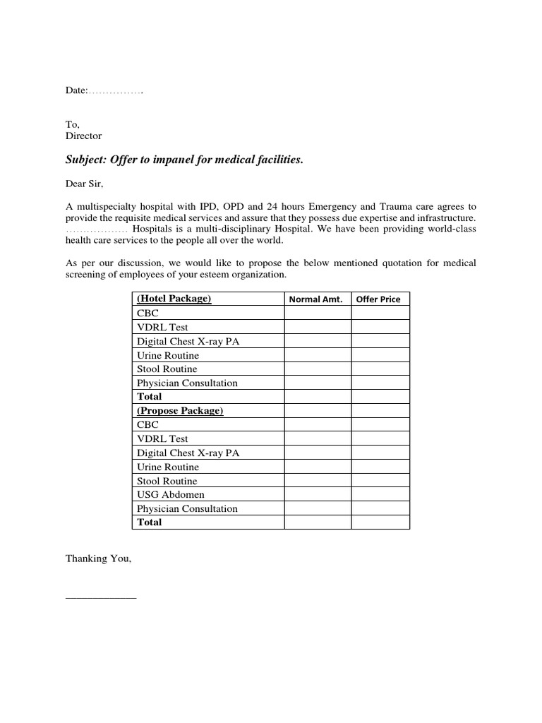 Offer to impanel for medical facilities | PDF