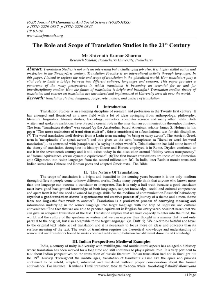 The Role and Scope of Translation Studies in The 21st Century PDF | PDF ...