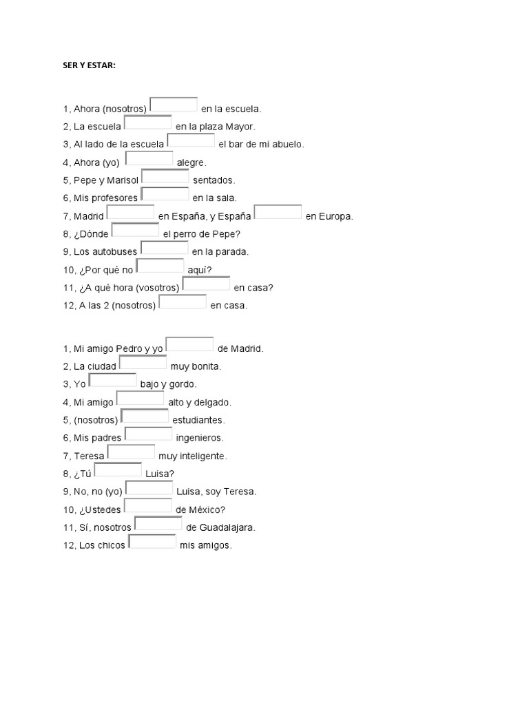 Ejercicios de Ser y Estar en Español | PDF