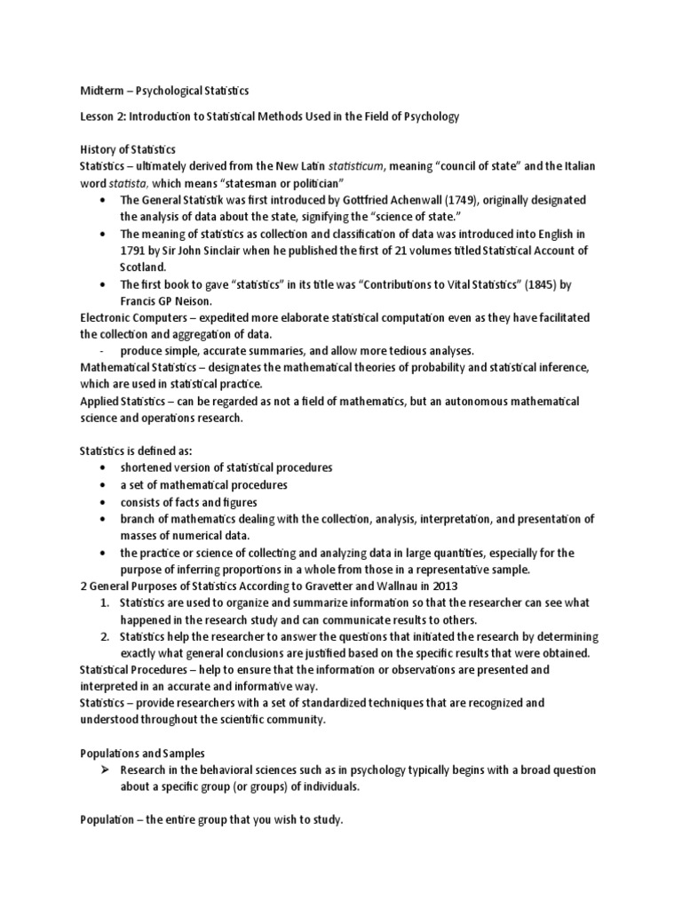 Midterm - Psychological Statistics | PDF | Statistics | Level Of Measurement