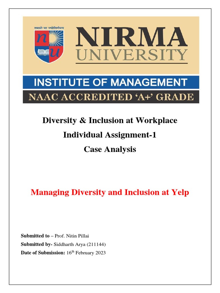 Siddharth Arya - DIW - Individual Assignment 1 PDF | PDF | Diversity (Business) | Employee Retention