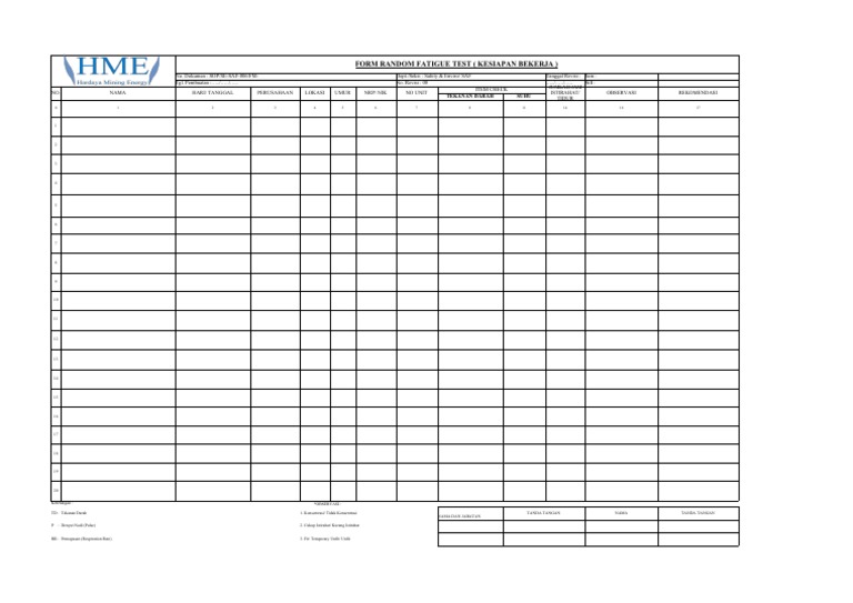 Form Random Fatigue Test PT HME | PDF